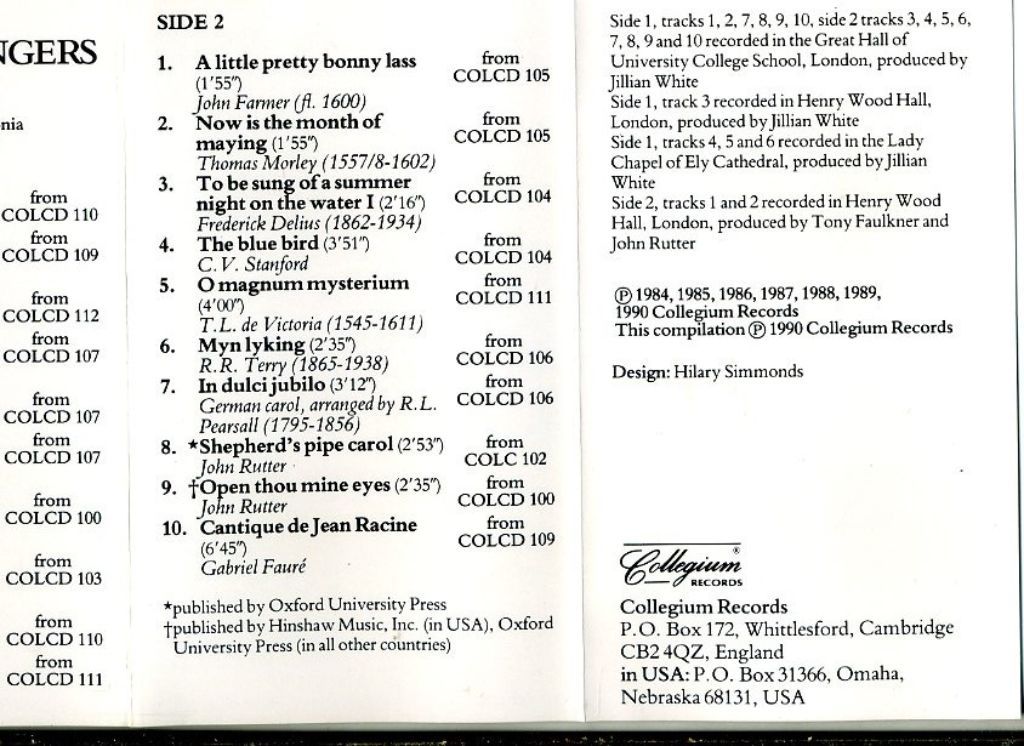 The Cambridge Singers A Portrait Of The Cambridge Singers : Cassettebandjes